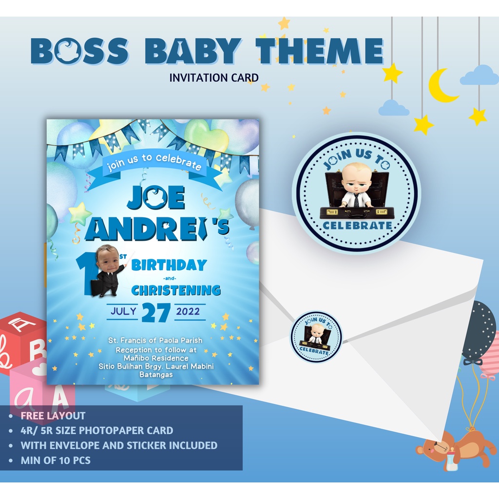 RAM Prints_ Invitation Card 4R/5R Size Boss Baby Theme for Birthday ...