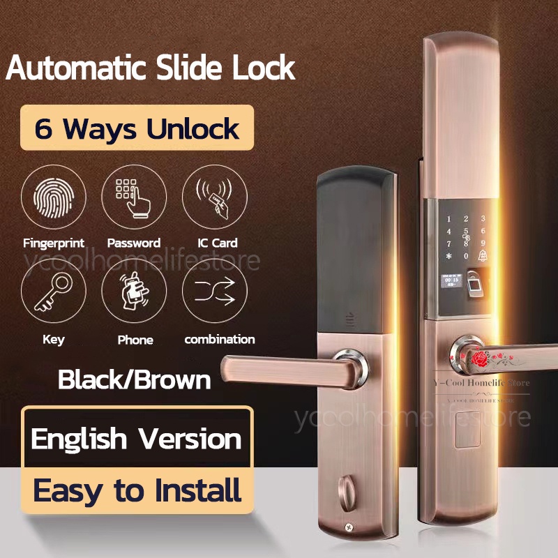 Smart Fingerprint Door Lock Digital Code RFID card Key sliding cover ...
