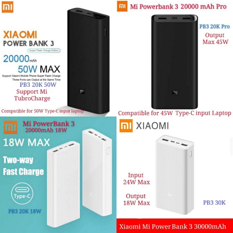 Xiaomi Mi Power Bank 3 30000mAh / 20000mAh Pro 50W 45W 22.5W 18W PowerBank | Shopee Philippines