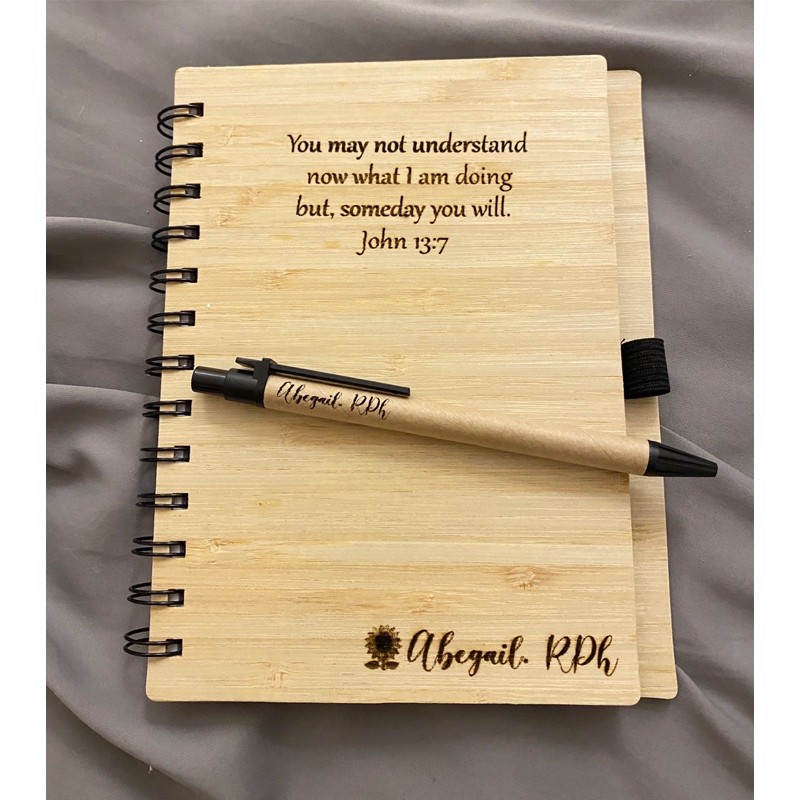 Personalized Laser engraved Wooden notebook with pen | Shopee Philippines