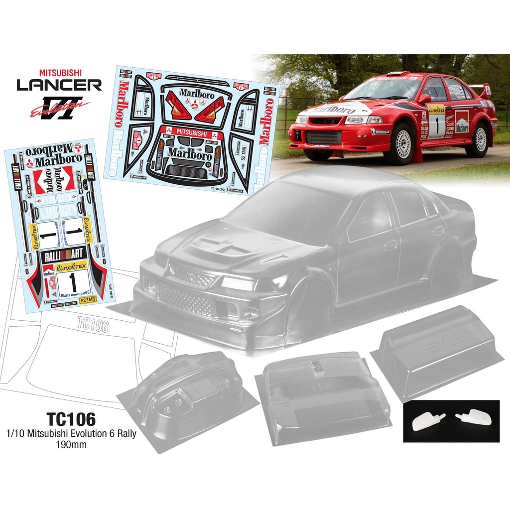 1/10 Lancer Evolution EVO 6 VI RC PC body shell 190mm width Transparent ...