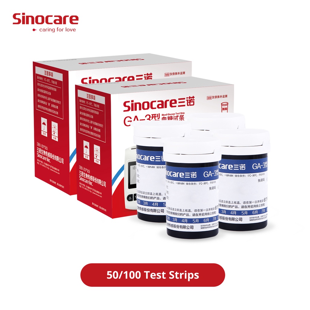 Sinocare GA-3 50/100 Bottled Blood Glucose Test Strips + Free Lancets ...