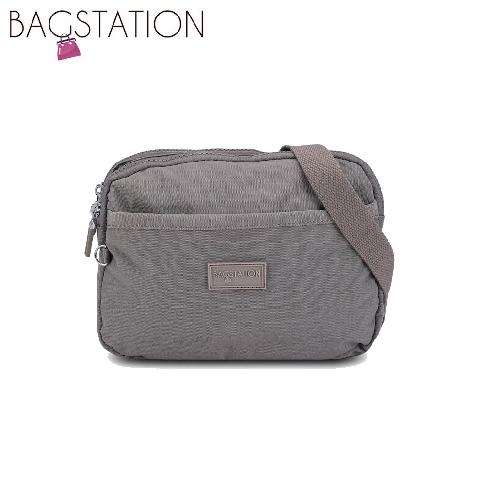 BAGSTATIONZ Crinkled Nylon Dual Zip Sling Bag (Black/Bluish Purple ...