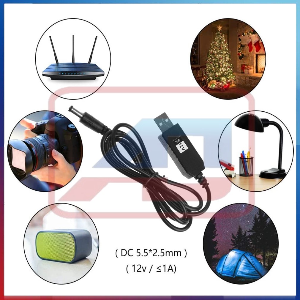 DC 5V to 12V USB Cable WiFi to Powerbank Connector Boost Converter Step ...