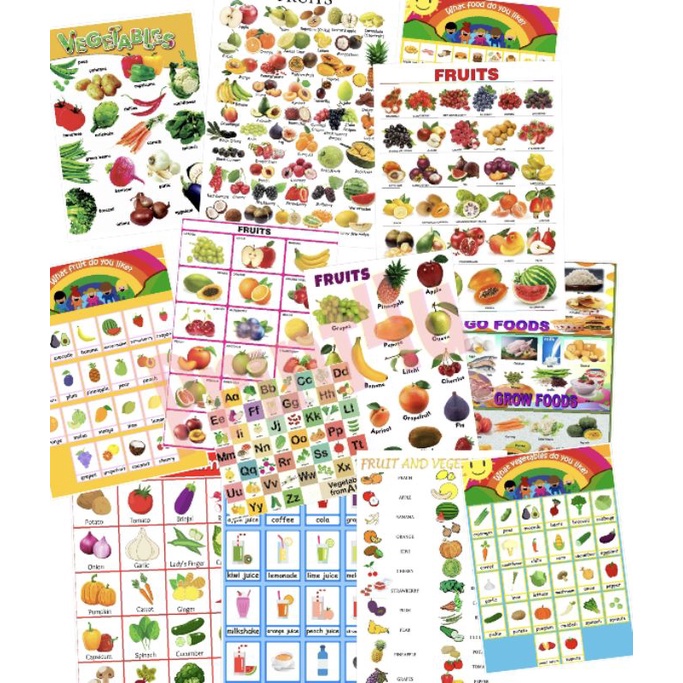 Fruits and Vegetable Kids learning materials laminated | Shopee Philippines