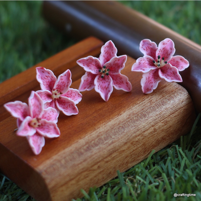 Handmade Floral Stud Earrings - Stargazer Lily - May Birth Flower ...