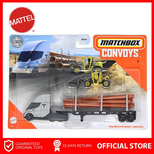 Matchbox Convoy Die-cast Trucks Assortment - Tesla Semi & Pipe Trailer ...
