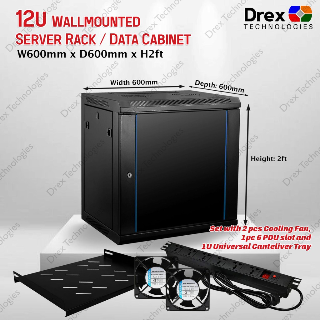12U 12-Layer Data Cabinet 600x600x2Ft With 2pcs Fan and 1pc PDU 6-Slot ...