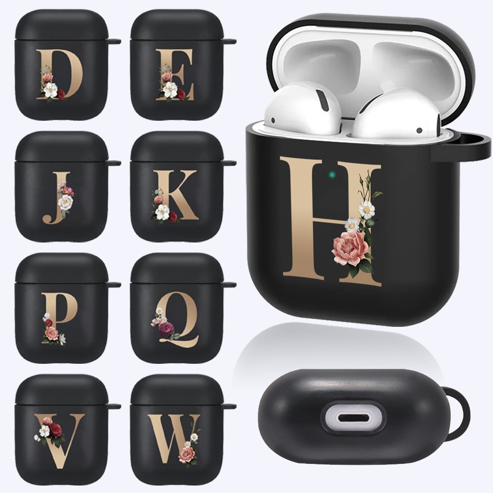 Black 26 Letters Case for Airpods 1 2 airpods Bluetooth Headphone ...