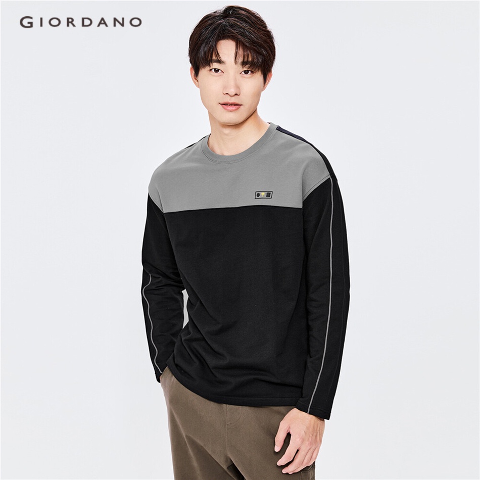 GIORDANO MEN Men's Colorblock Drop Shoulder Round Neck Pullover Sweater ...