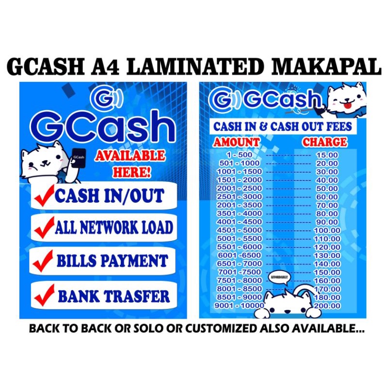 Gcash a4 laminated Hang Banner back to back or solo or Customized See ...