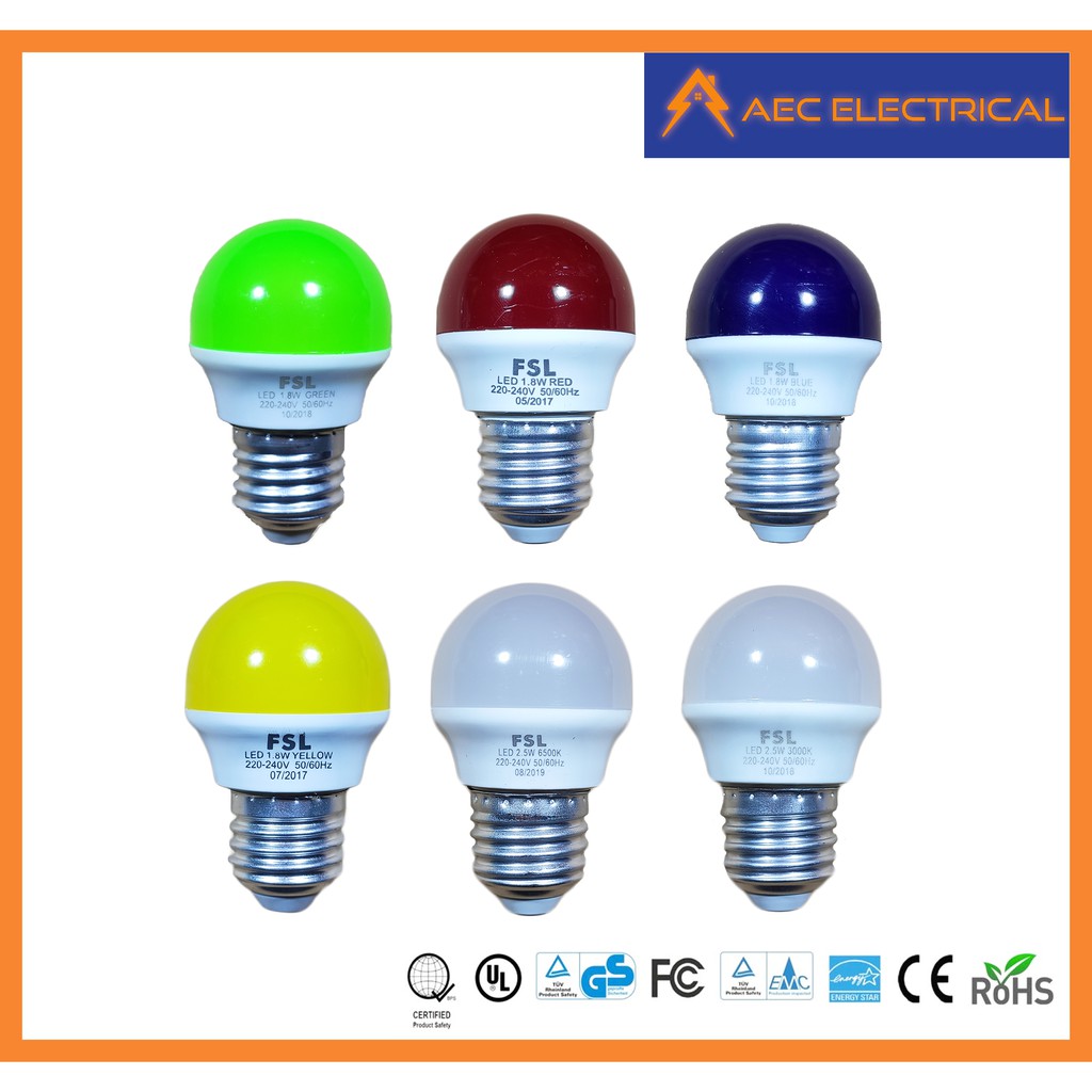 FSL LED E27 Colored Christmas Ping Pong Bulb 1.8w/2.5w Red/Green/Blue ...