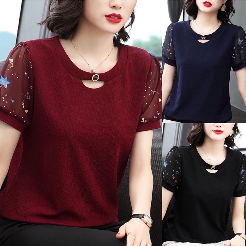 Women Short Sleeve Plus Size Fashion T-shirt Blouse Tops | Shopee ...