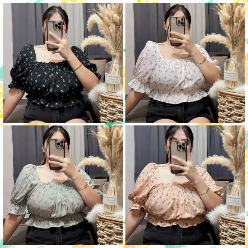 CHEAPEST TRINA FLORAL MIDRIFF BLOUSE (PLUS SIZE) | Shopee Philippines