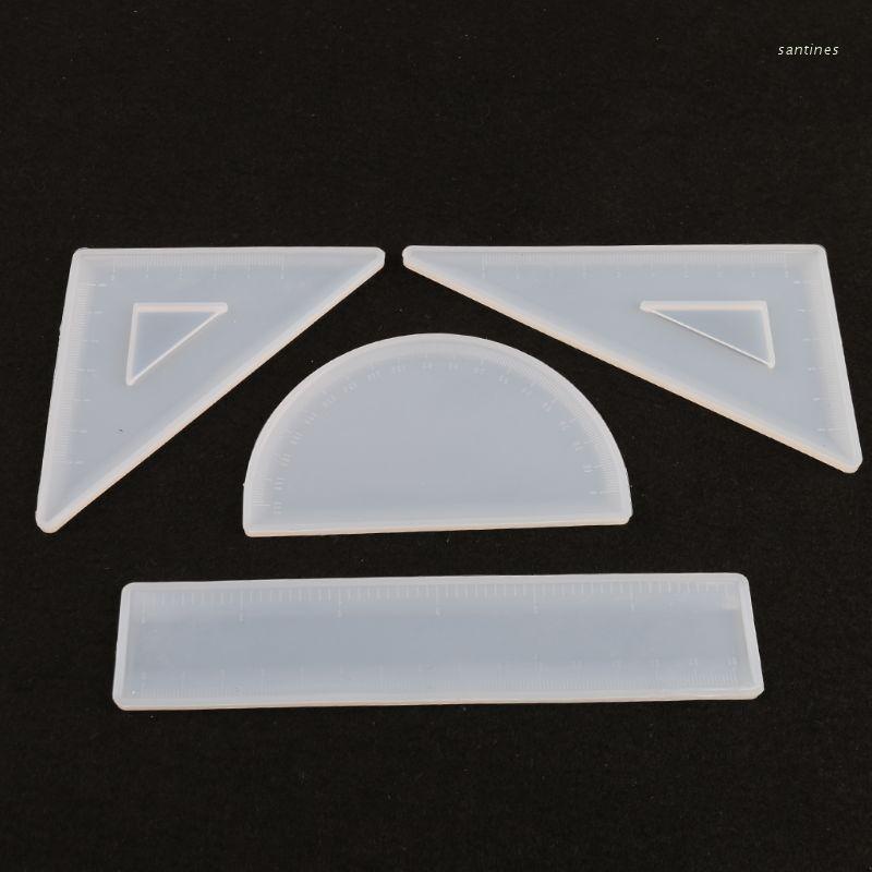 san* 4 Shapes Silicone Resin Ruler Molds Straignt Square Triangular ...