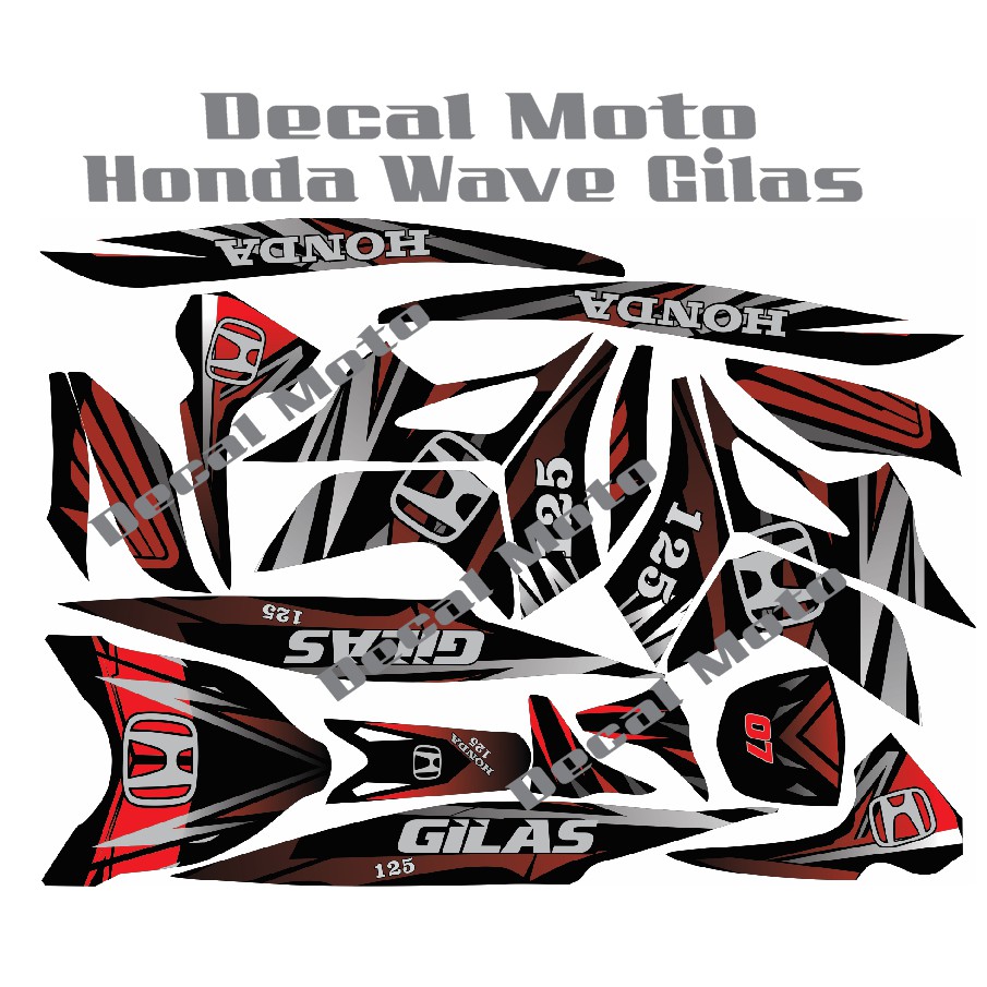 Decals for Honda wave gilas, Sticker, Motorcycle Decals,red black 1 ...