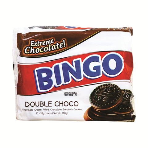 BINGO DOUBLE CHOCO CHOCOLATE FILLED COOKIE SANDWICH (10pcs x 280g ...