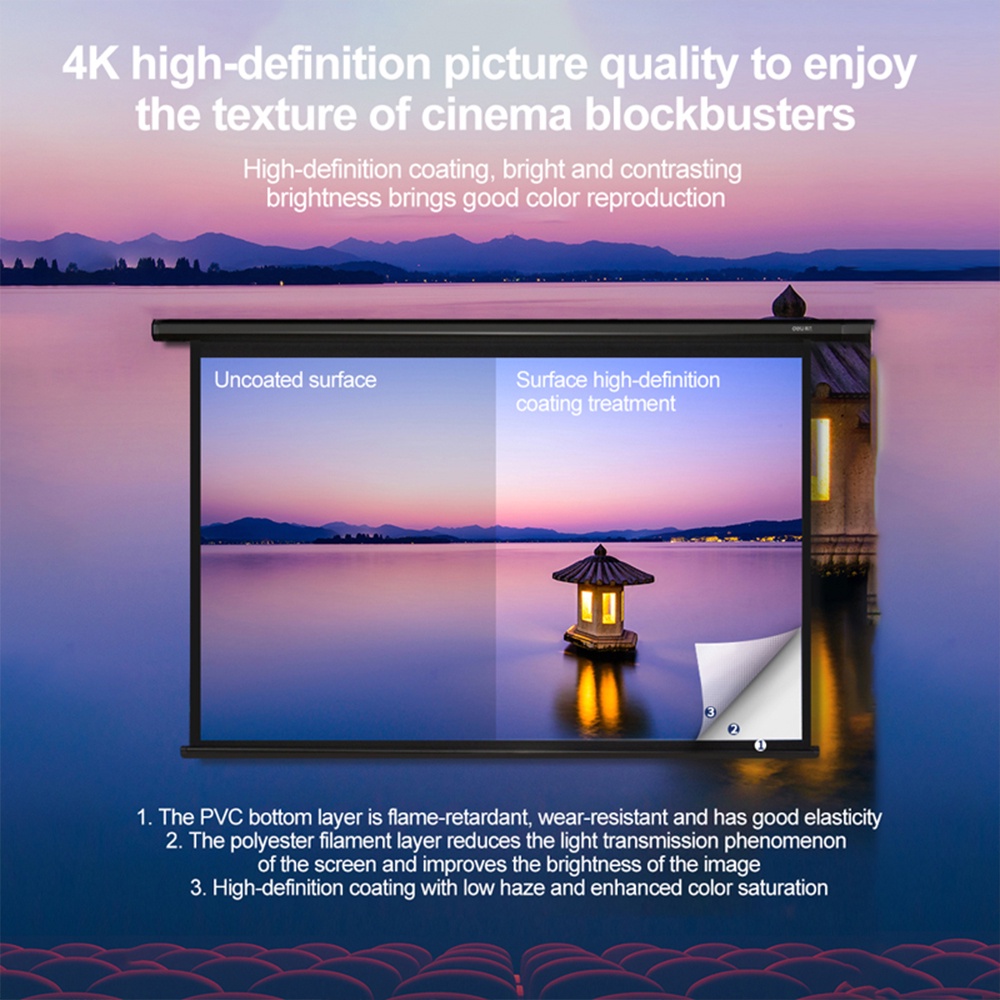 Deli Projection Screen Home Office 100 inch 16:10 Automatic Remote ...