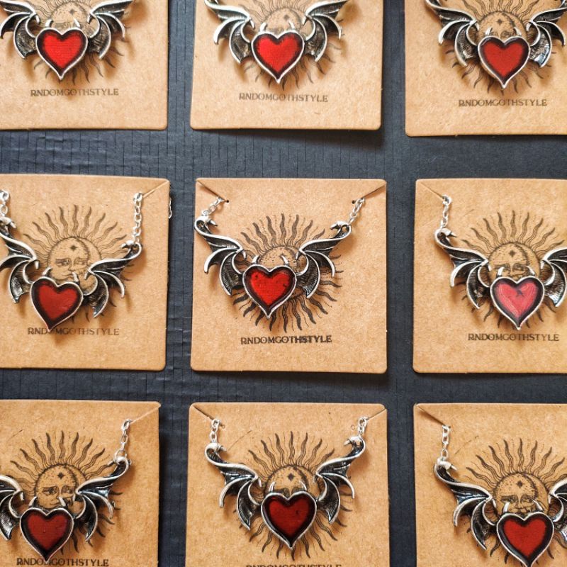 Y2K Gothic Winged Black/Red Heart Necklace (New Packaging!) | Shopee ...