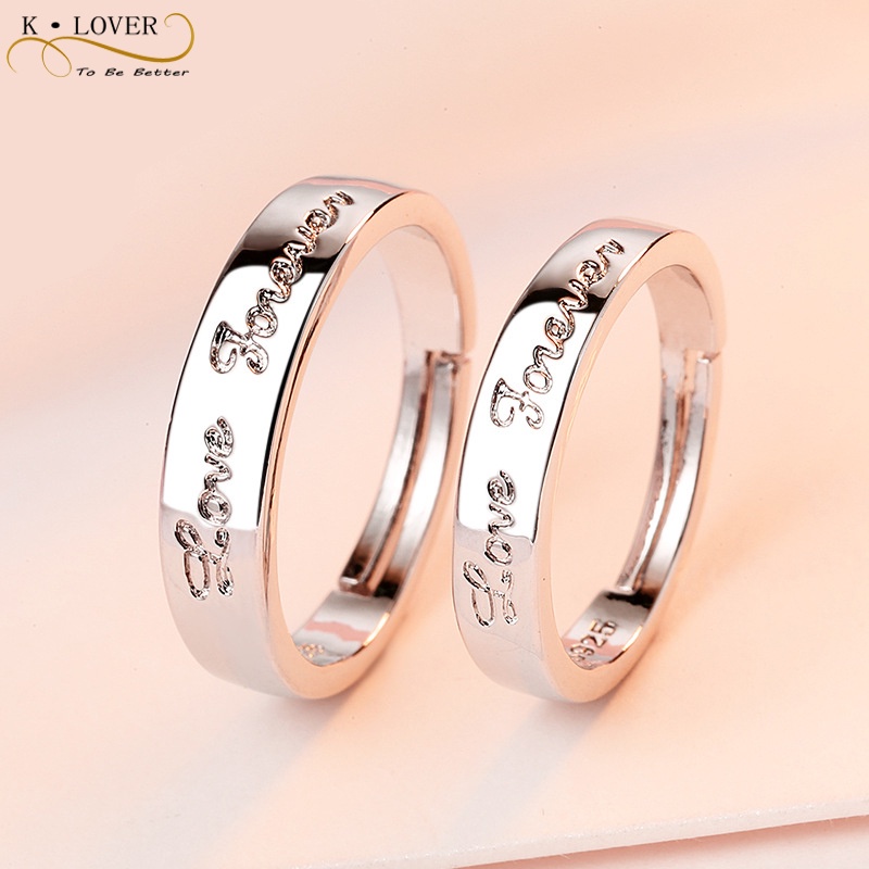 2pcs/set 925 Silver Couple Ring "Love Forever" Creative Letter Couple ...
