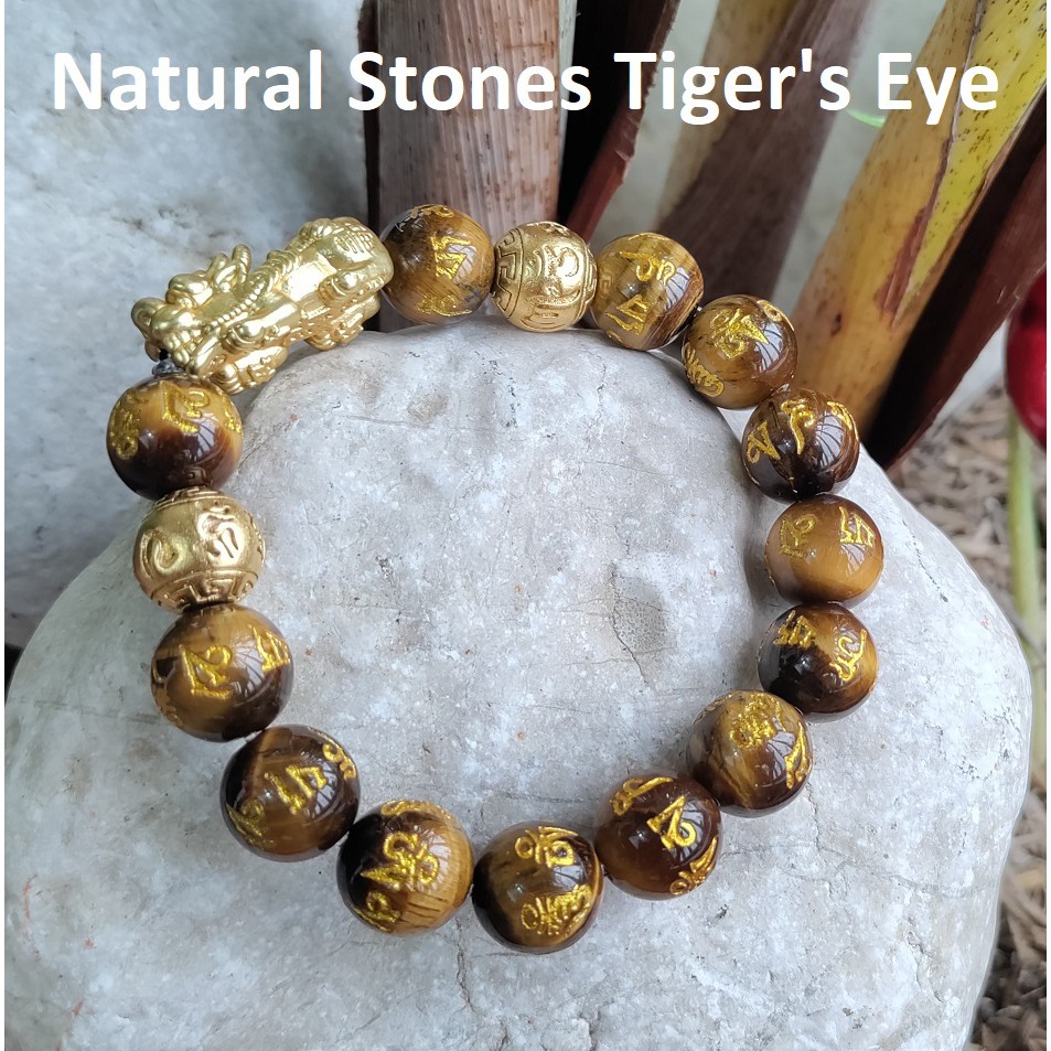 Feng Shui Black Obsidian Tiger Eye Vermiel Gold Piyao 18K Gold Filled ...