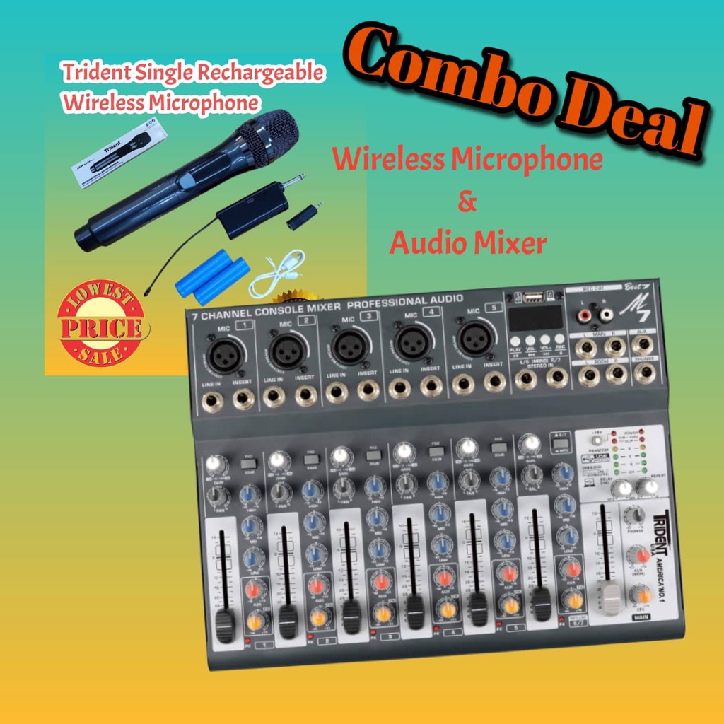 Combo deal wireless mic + 7channel audio mixer | Shopee Philippines