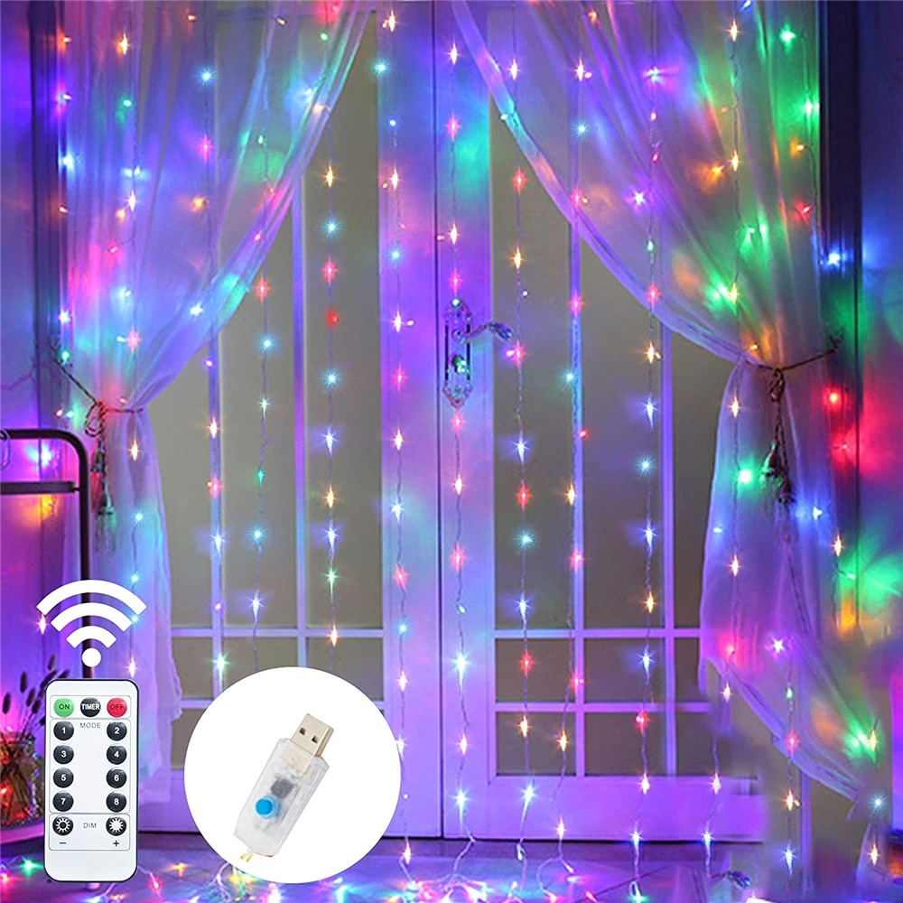 3m 3m 300led String Lights 8 Modes With Remote Control Curtain Lights