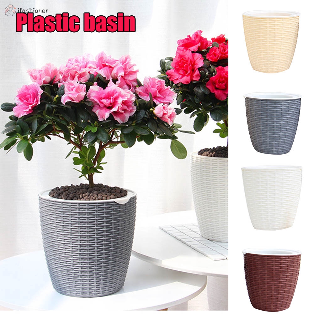Plant Pot Cover Indoor Plastic Rattan Flower Cover Round Modern Decor ...