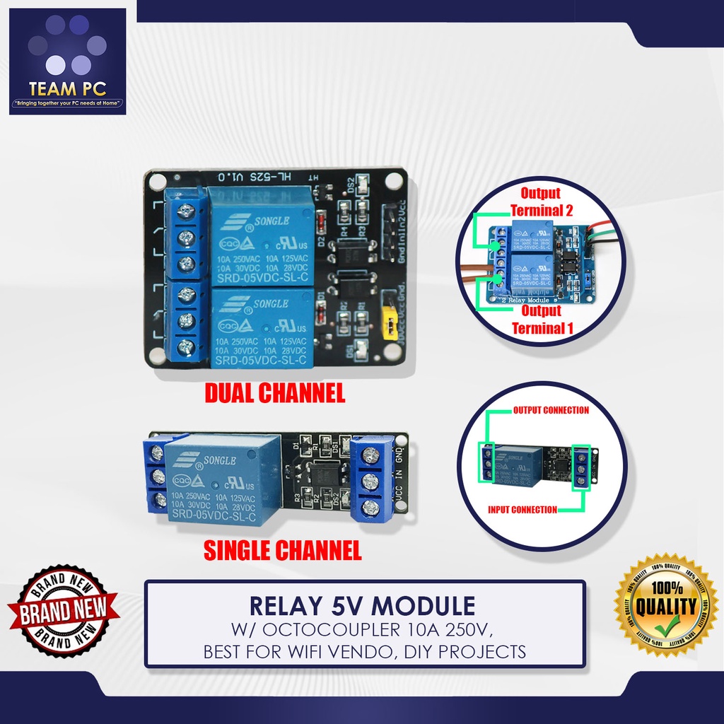 RELAY 5V MODULE, W/ OCTOCOUPLER 10A 250V, BEST FOR WIFI VENDO, DIY ...