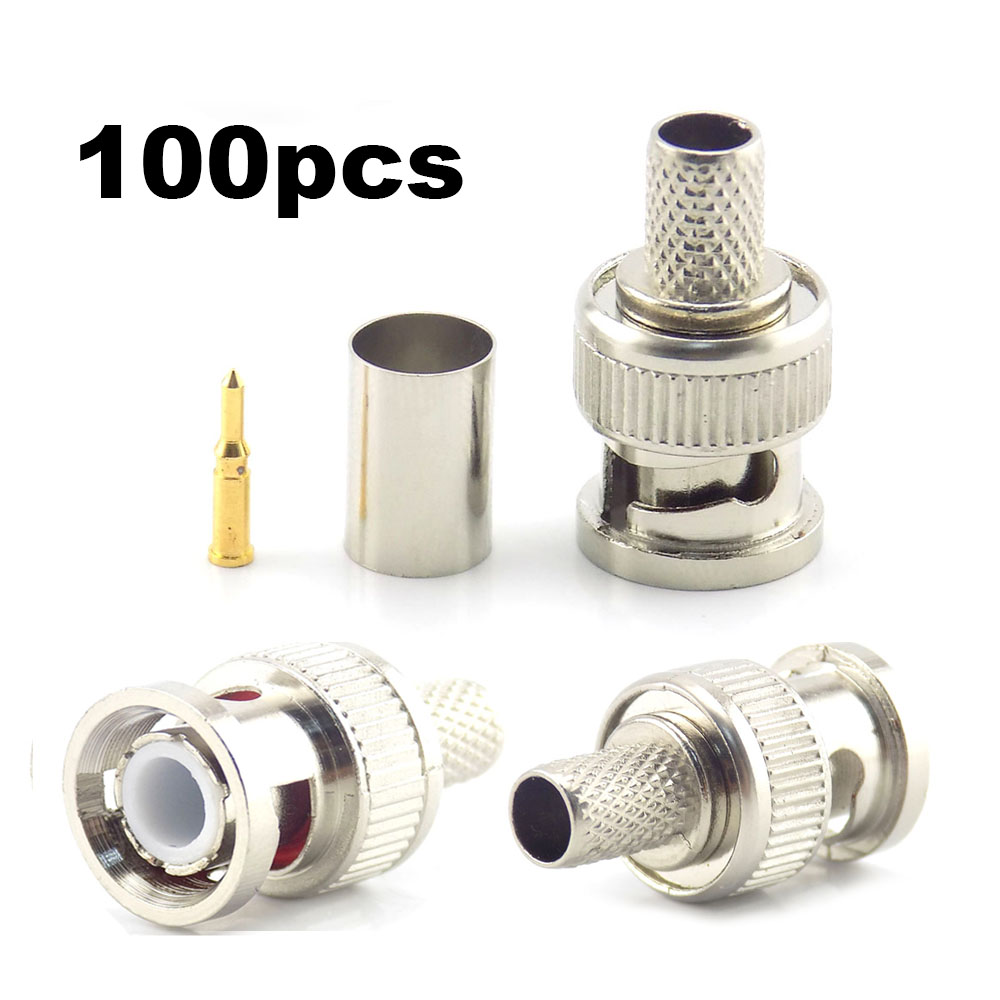 100 Pcs 3 In 1 BNC Male Plug Crimp Connectors for CCTV Camera ...