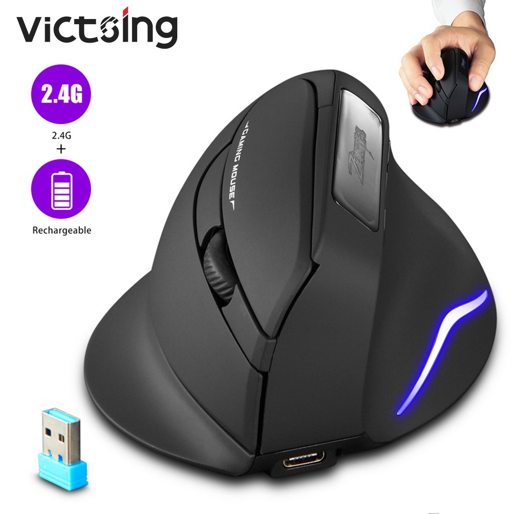 VICTSING Ergonomic Vertical Mouse USB Rechargeable Wireless 2.4G Gaming ...