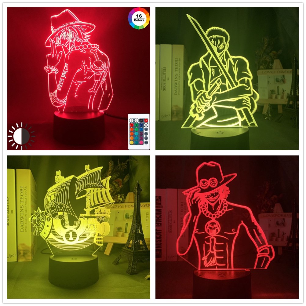 One Piece 3d Led Lamps Luffy Ace Sunshine Pirate Ship Roronoa Zoro with ...