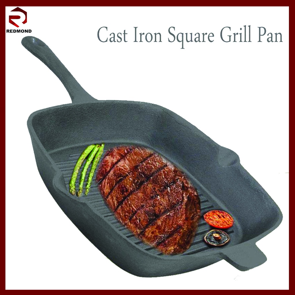 Redmond 26cm Pre-Seasoned Cast Iron Square Grill Pan | Shopee Philippines
