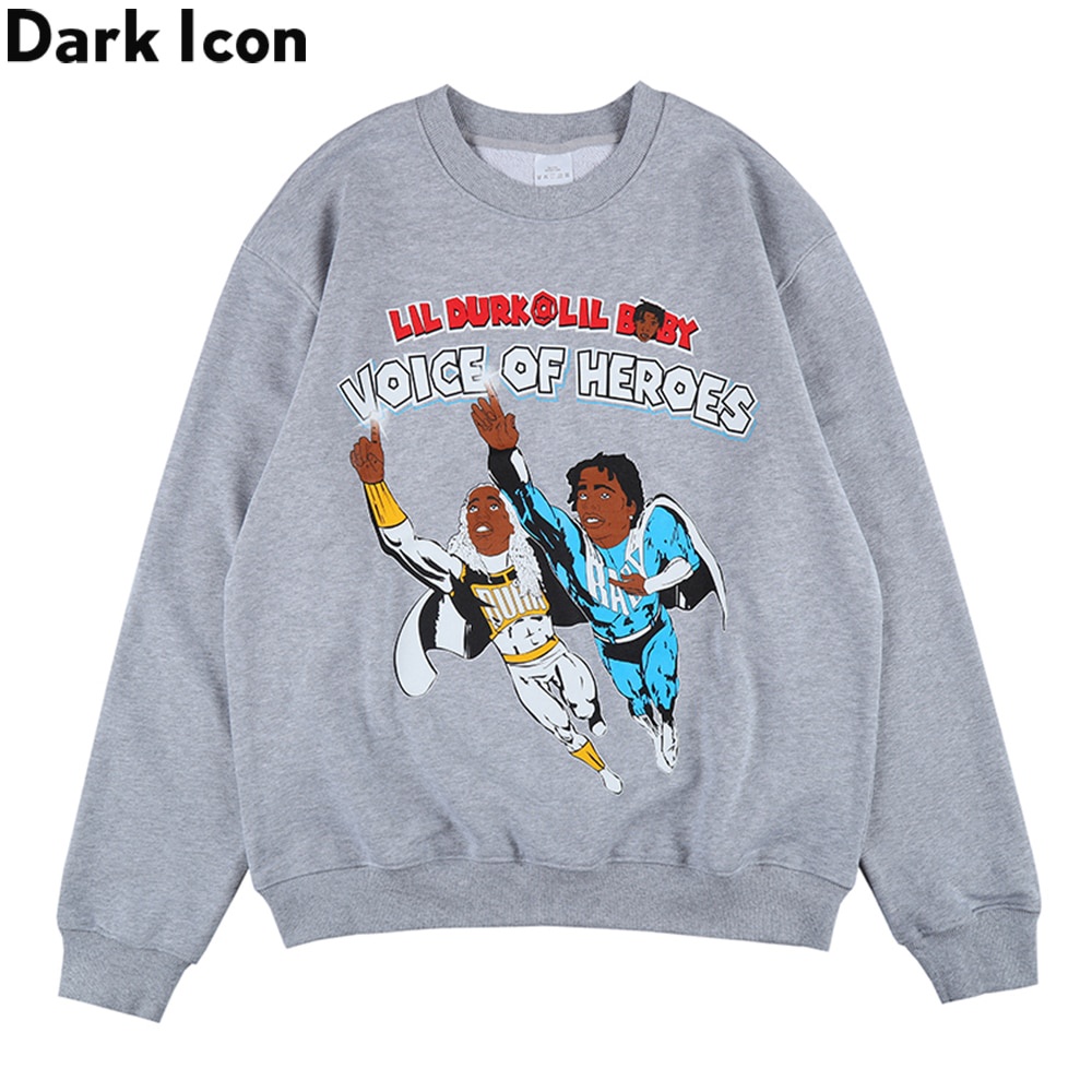DARK ICON Sweatshirt Men O-neck Pullover Hip Hop Sweatshirts Black Grey ...