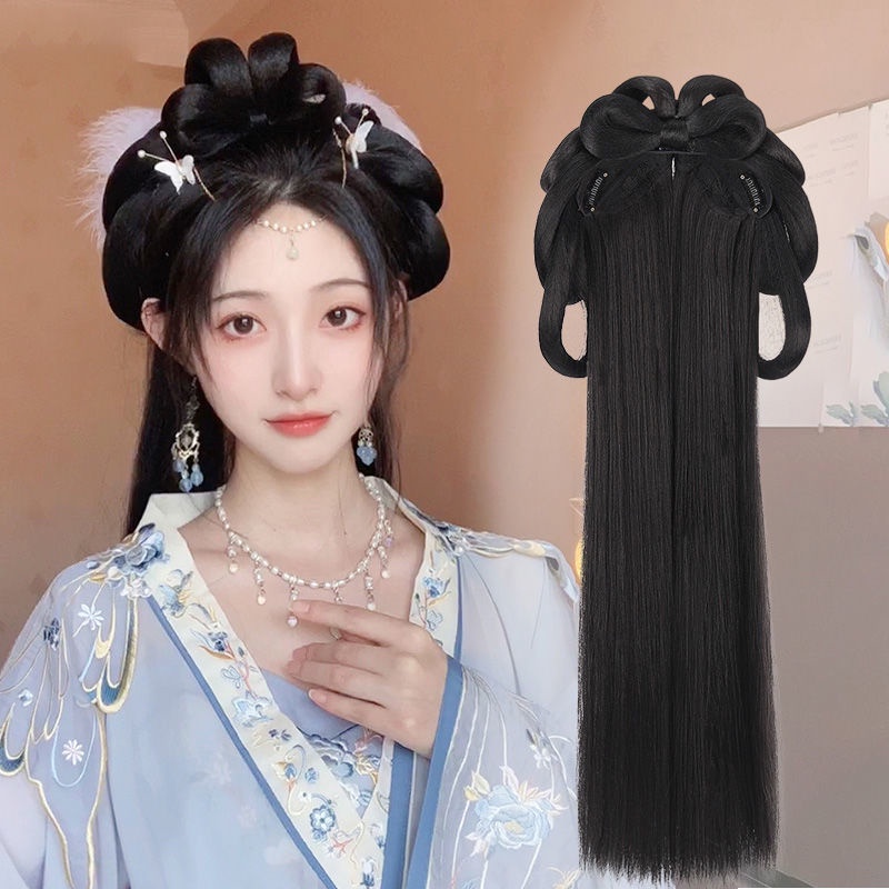 Hanfu Wig One-Piece Ancient Style Hair Cover Bun Costume Mat Invention ...
