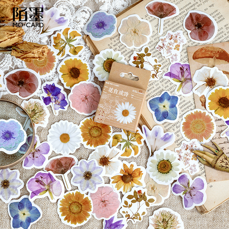 ENWEI 46Pcs Flower Poem Series Stickers Paper Deco Sticker Scrapbooking ...