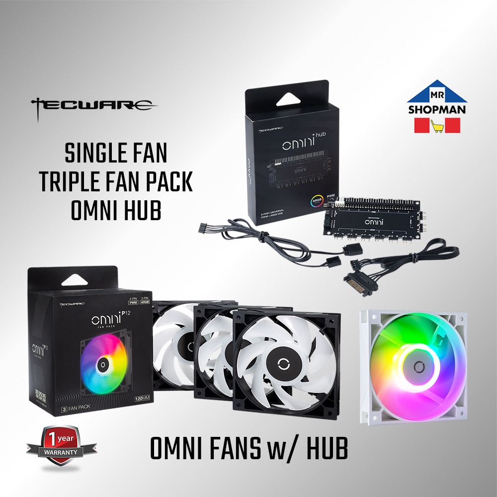 Tecware Omni P12 120mm Fans Black / White w/ Omni Fan Hub ARGB and PWM ...