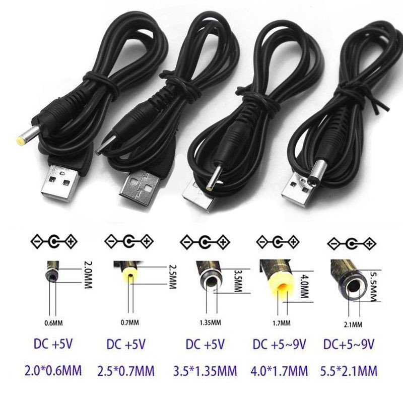 USB Connector DC 5V Charger Power Cable Adapter Cord A Male 2.0-5.5mm to 0.6-2.5MM | Shopee ...