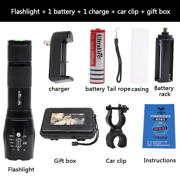 Ultra Bright CREE XML T6 LED 5 Mode Bright Zoom Flashlight Splashproof Torch with gift box ...