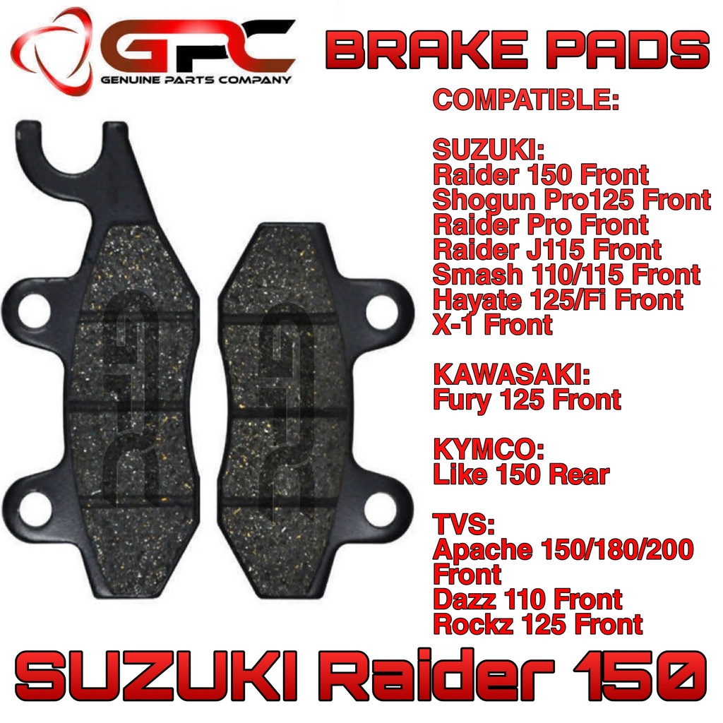 GPC Brake Pads for Raider 150 Carb Front, Shogun, Raider-J/PRO, Smash ...
