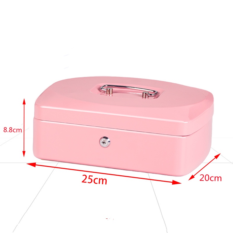 Pink key new suitcase safe box with safety lock cash tray metal cash ...