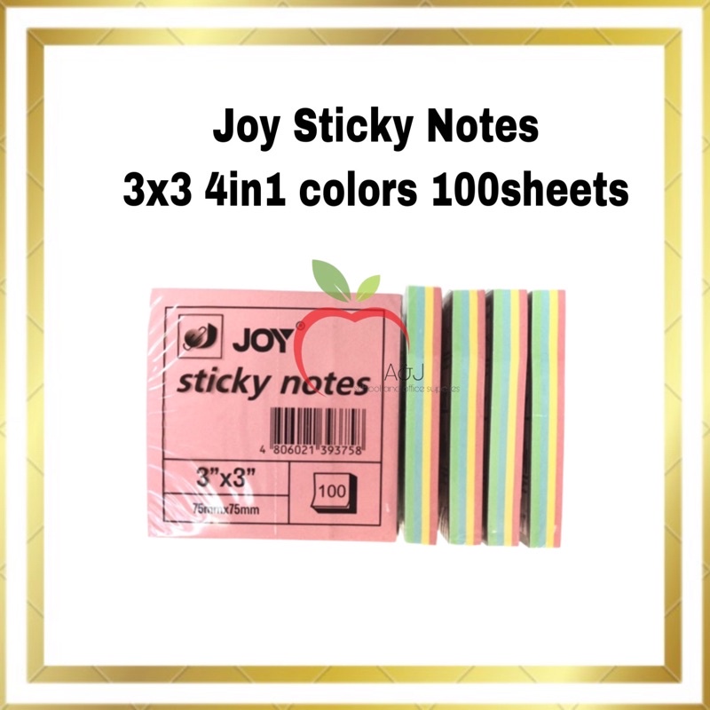 Joy Sticky Notes 3x3 4in1 colors 100sheets | Shopee Philippines