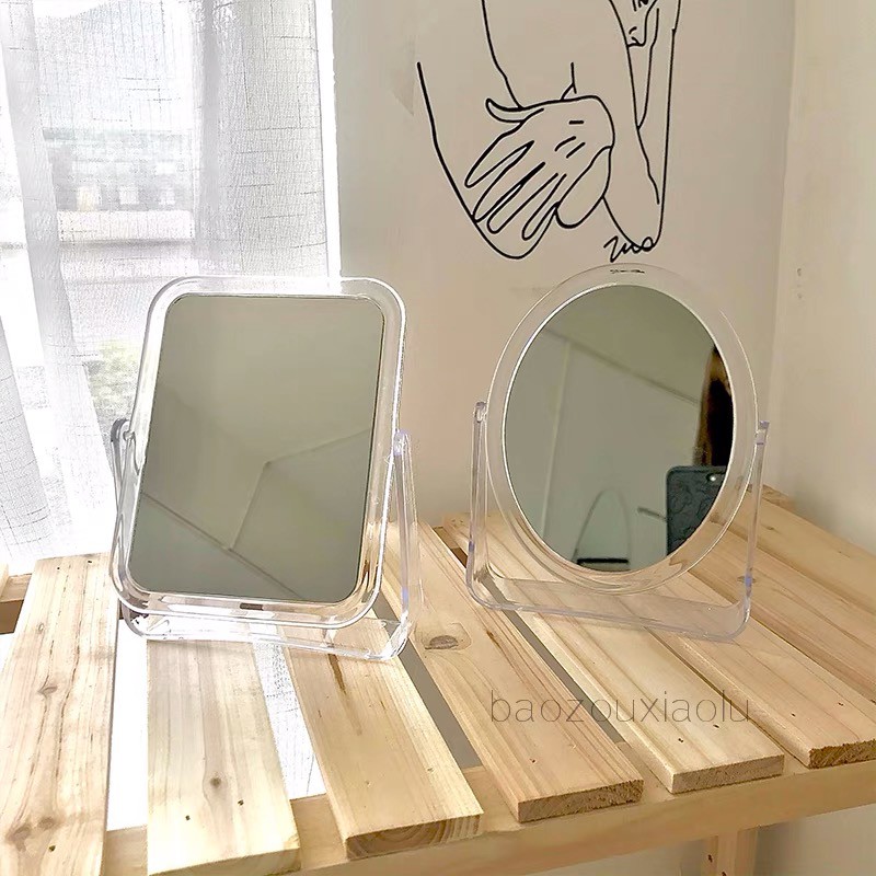 Vintage Transparent Desk Round Mirror Vanity 2-sided Mirror | Shopee ...