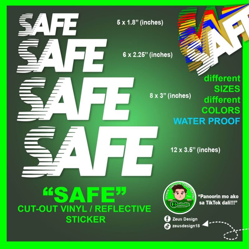 SAFE STICKER for Motorcycle & Cars. (Water Proof) With different colors ...