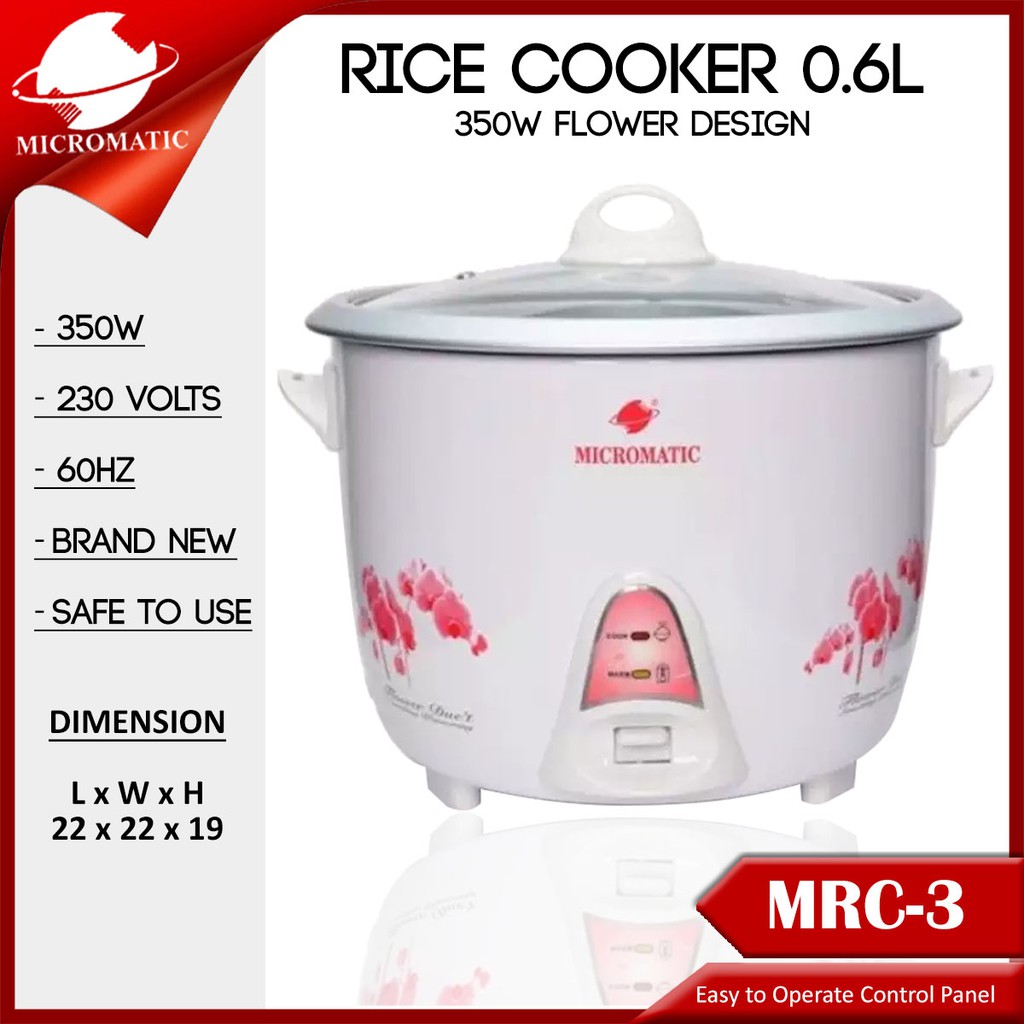 Micromatic MRC-3 Rice Cooker 0.6L Flower Design White | Shopee Philippines