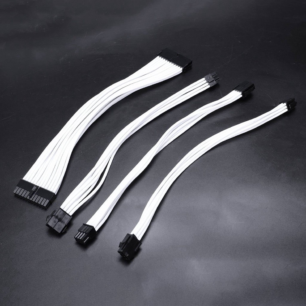 White Sleeved PC Psu Extension Cable cpu gpu sata 1Pcs Atx 24Pin/Eps 4 ...