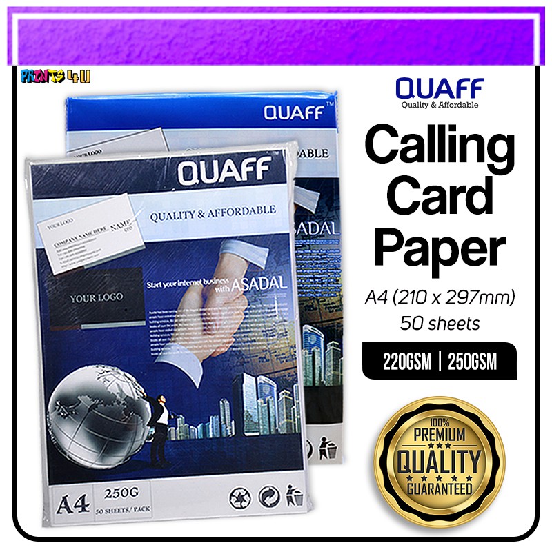 A4 Size QUAFF Calling Card Paper Matte Double Sided 220gsm 250gsm