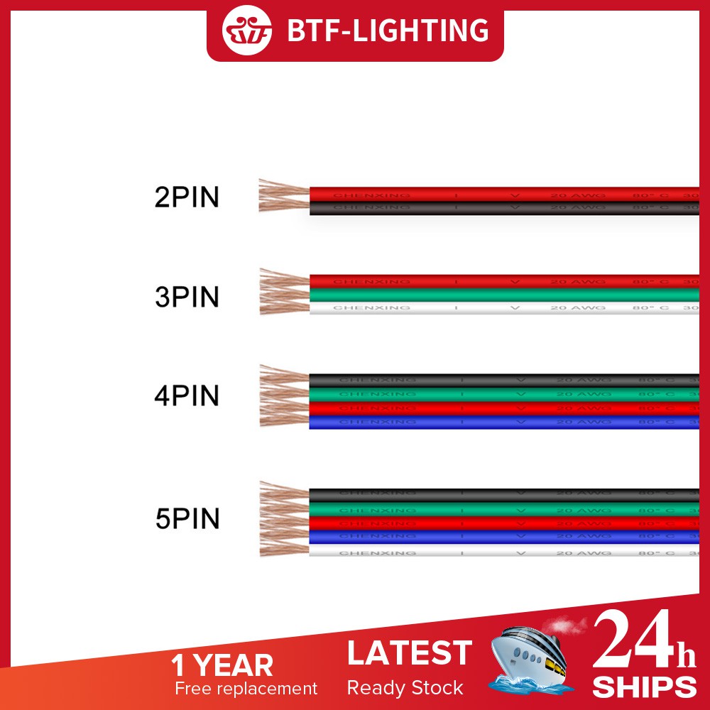 10m 2pin 3pin 4pin 5pin Electric Wires 22AWG 20AWG 18AWG LED Cable ...