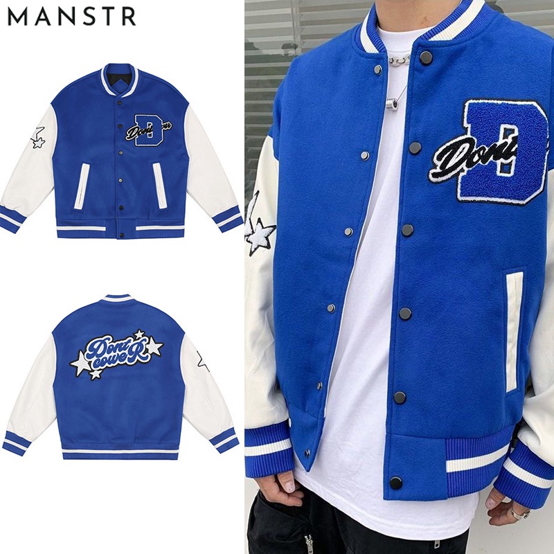 Unisex Varsity Jacket Men Fashion Furry Stars Letters Embroidery ...
