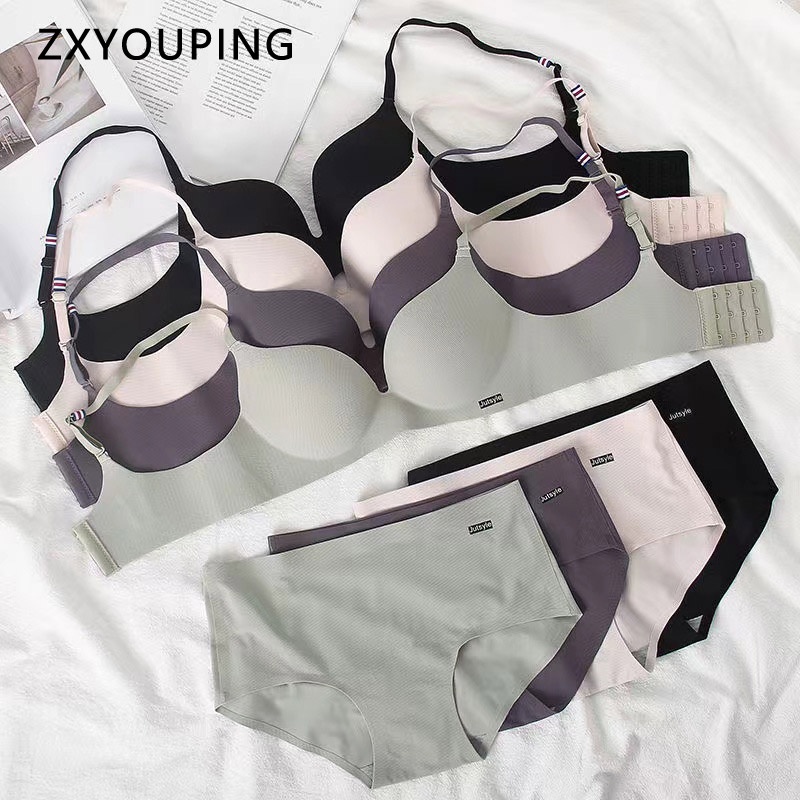 Non Wired Women Bra Set Seamless Small Chest Push Up Gathering ...